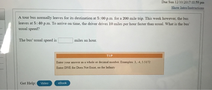 Solved Due Sun 12/10/2017 11:59 pm A tour bus normally | Chegg.com