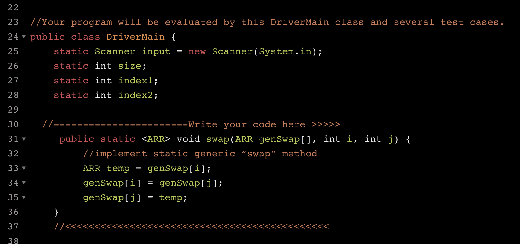 Solved In this code, the goal is to create the swap method | Chegg.com