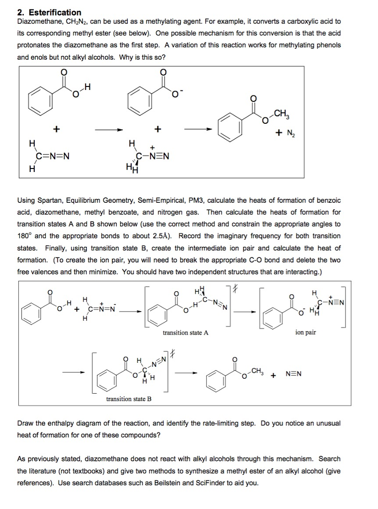 Solved 2. Esterification Diazomethane, CH2N2, can be used as | Chegg.com