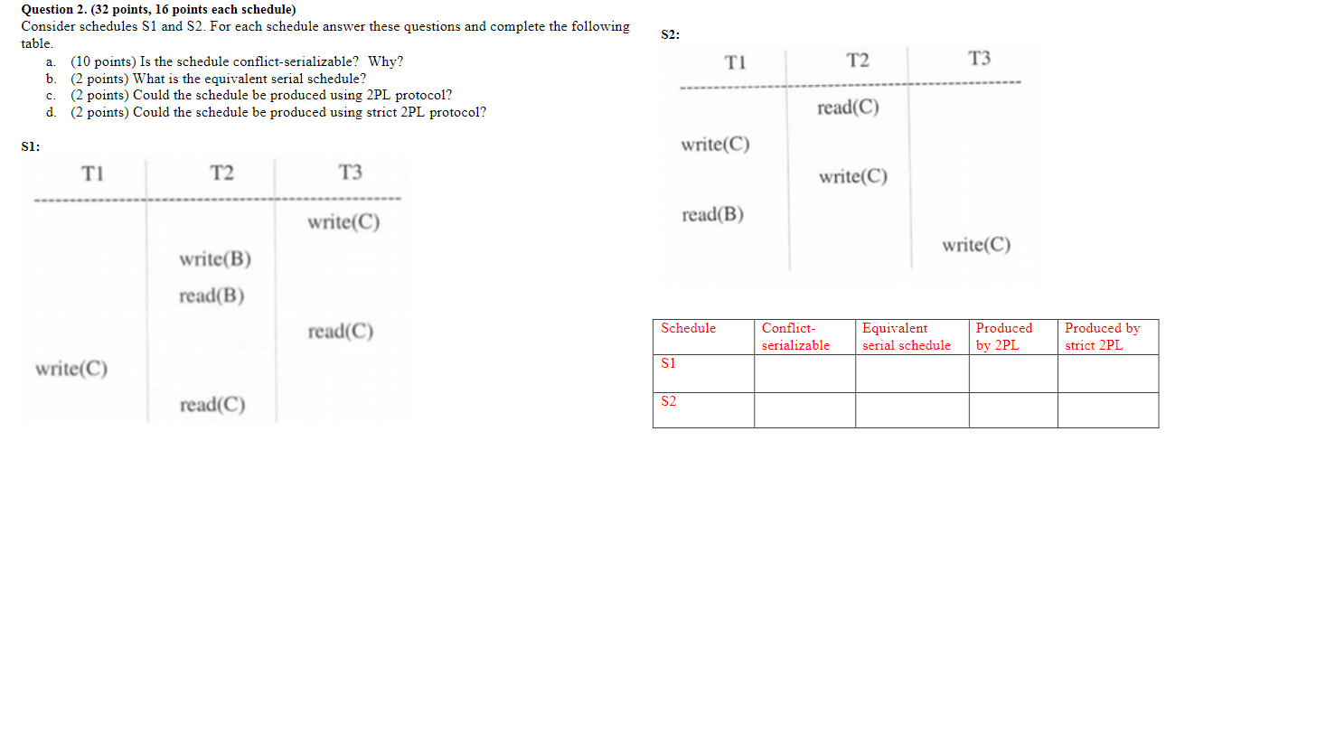 Solved Question 2. (32 points, 16 points each schedule) | Chegg.com