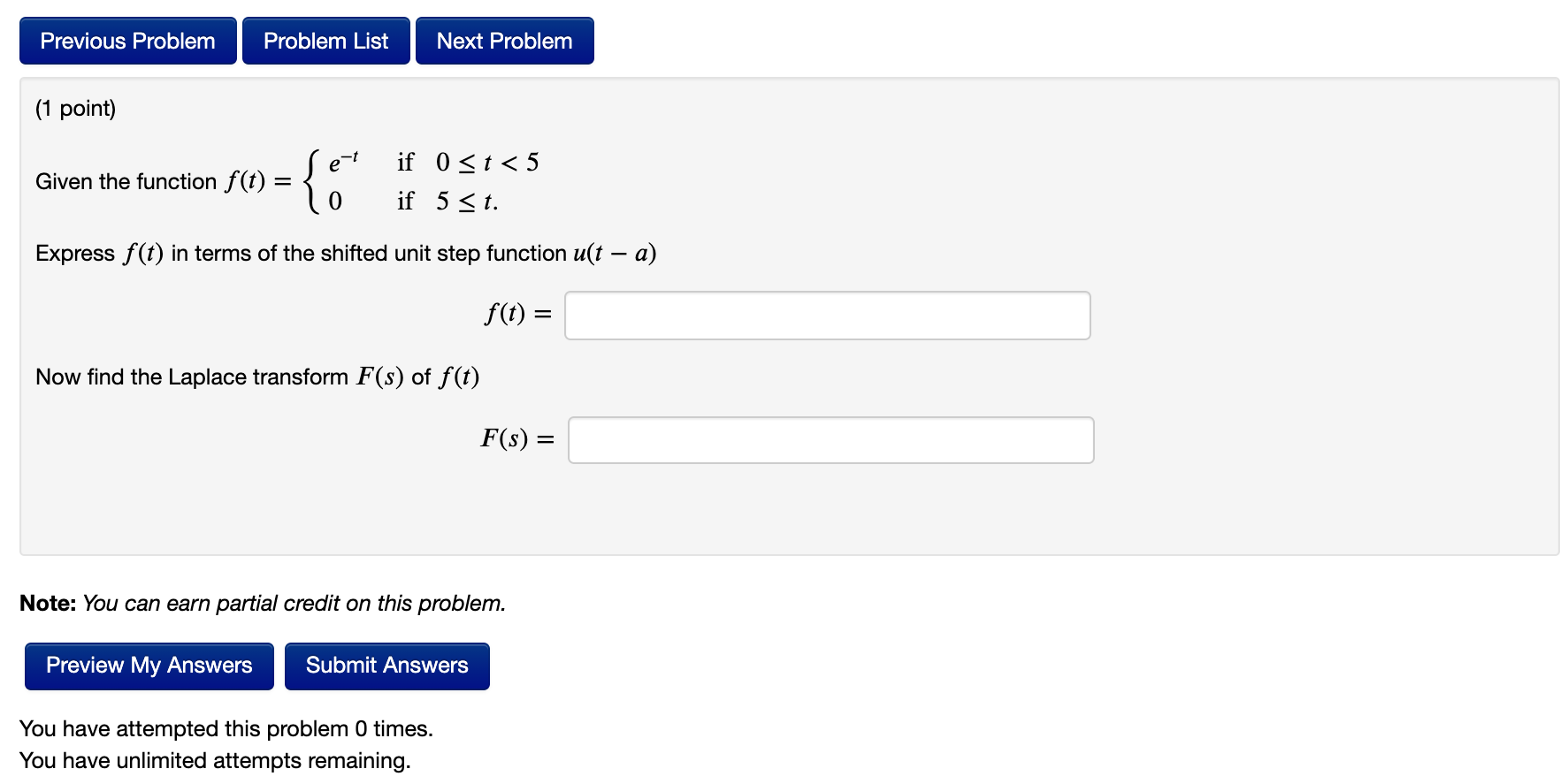 Solved Previous Problem Problem List Next Problem (1 point) | Chegg.com