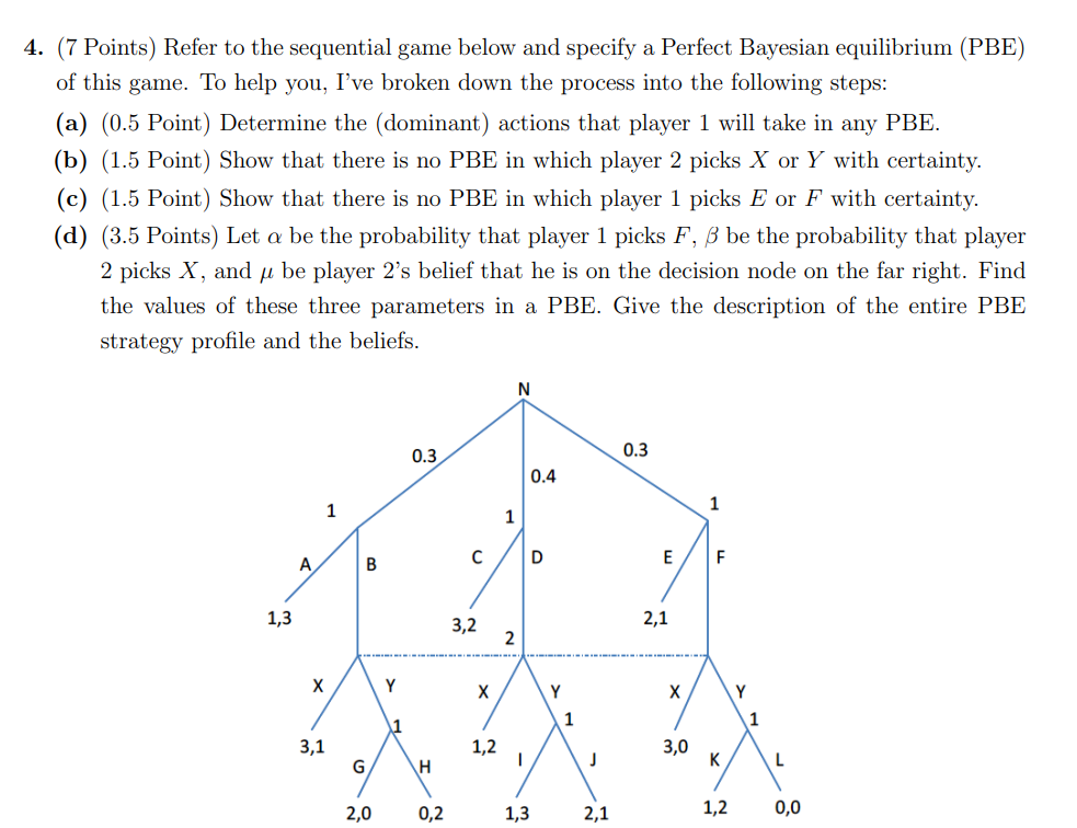 Solved 4. (7 ﻿Points) ﻿Refer to the sequential game below | Chegg.com