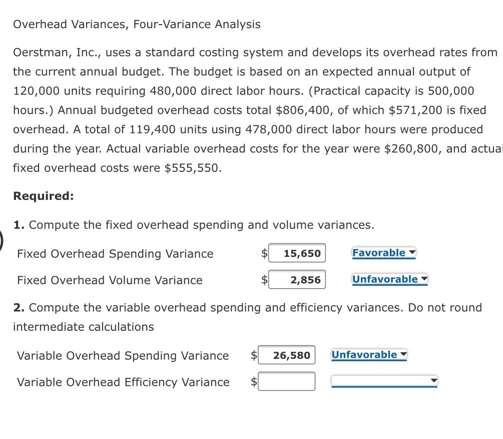 Solved Overhead Variances, Four-Variance Analysis Oerstman, | Chegg.com