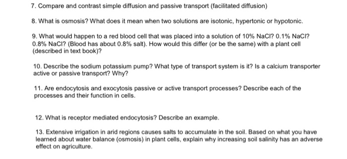 Solved 7. Compare and contrast simple diffusion and passive | Chegg.com