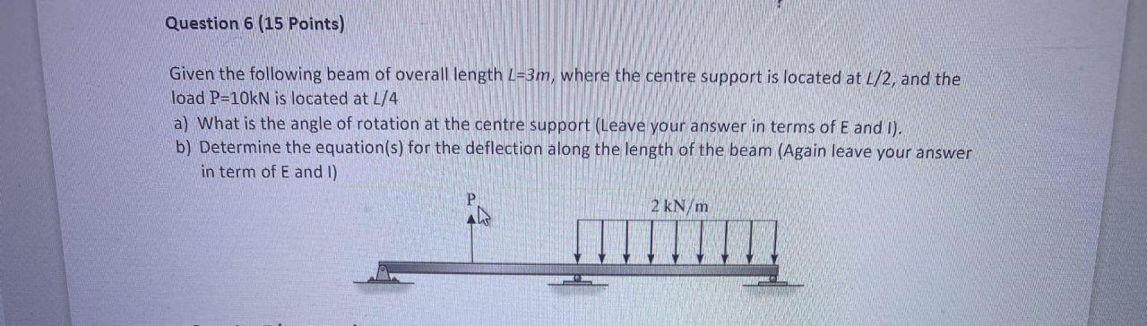 Solved Question 6 (15 Points) Given the following beam of | Chegg.com