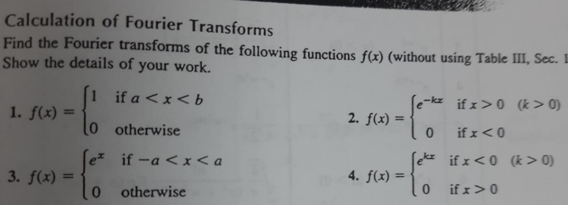 Solved Calculation of Fourier Transforms Find the Fourier | Chegg.com