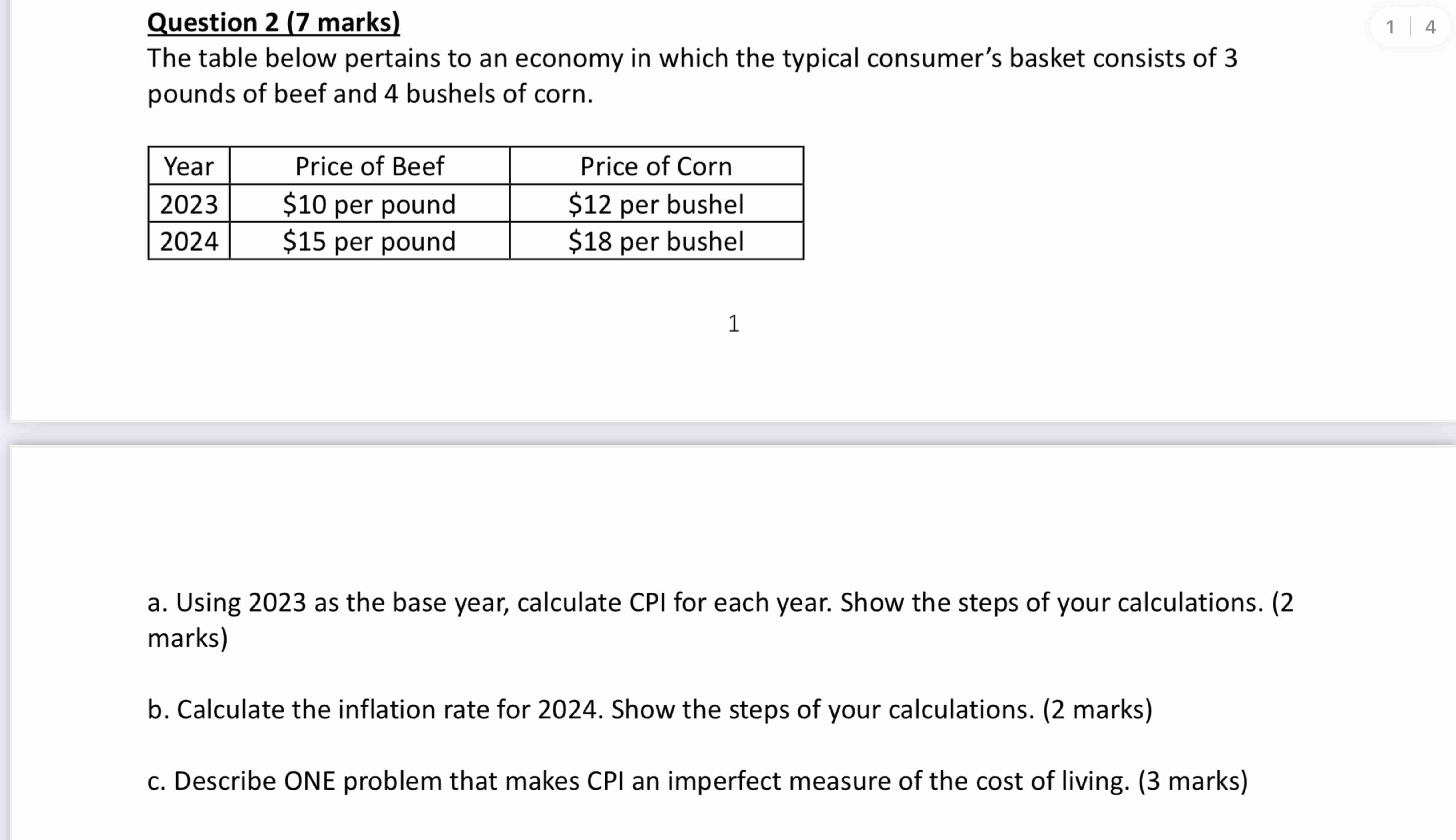 Solved Question 2 (7 ﻿marks)The table below pertains to an | Chegg.com