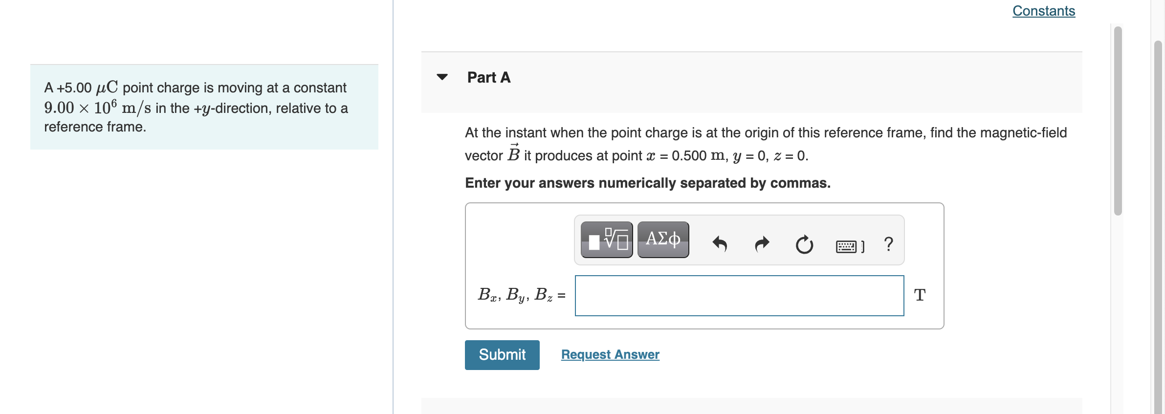 Solved A+5.00μC point charge is moving at a constant Part A | Chegg.com