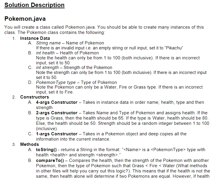 Solved You will create a class called Pokemon.java. You | Chegg.com