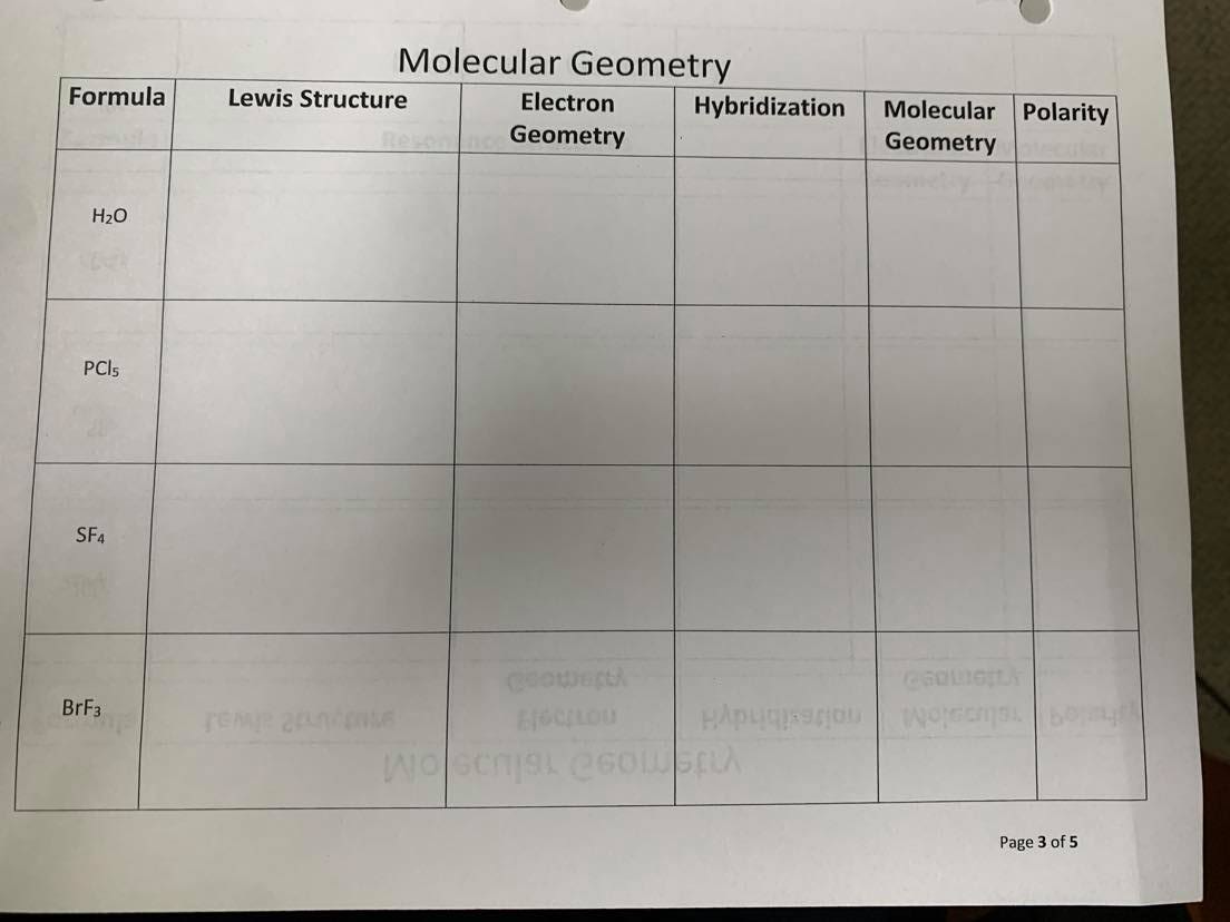 Solved Formula Molecular Geometry Lewis Structure Electron | Chegg.com