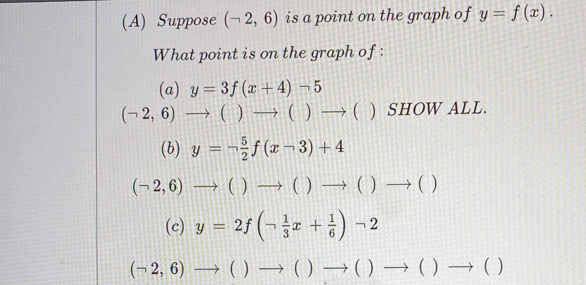 Solved (A) Suppose (-2, 6) is a point on the graph of y= | Chegg.com