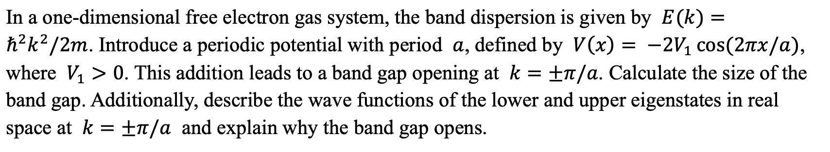 Solved In ﻿a one-dimensional free electron gas system, the | Chegg.com