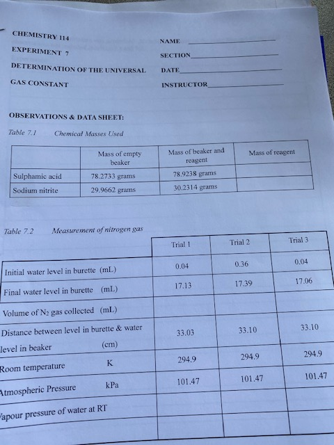 Solved a)Show all the sample calculations for determining R, | Chegg.com