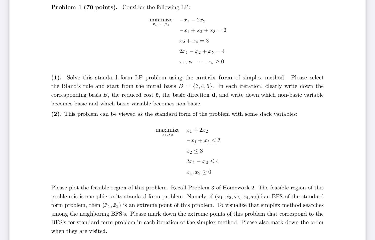 Solved Problem 1 (70 points). Consider the following LP: | Chegg.com
