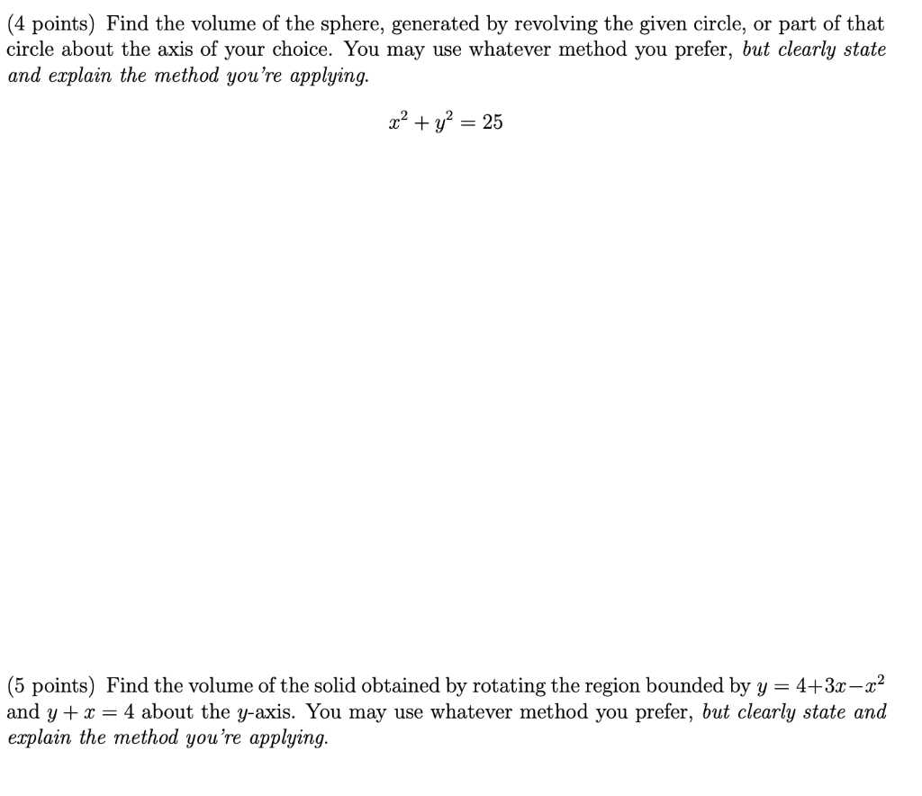 Solved (4 points) Find the volume of the sphere, generated | Chegg.com