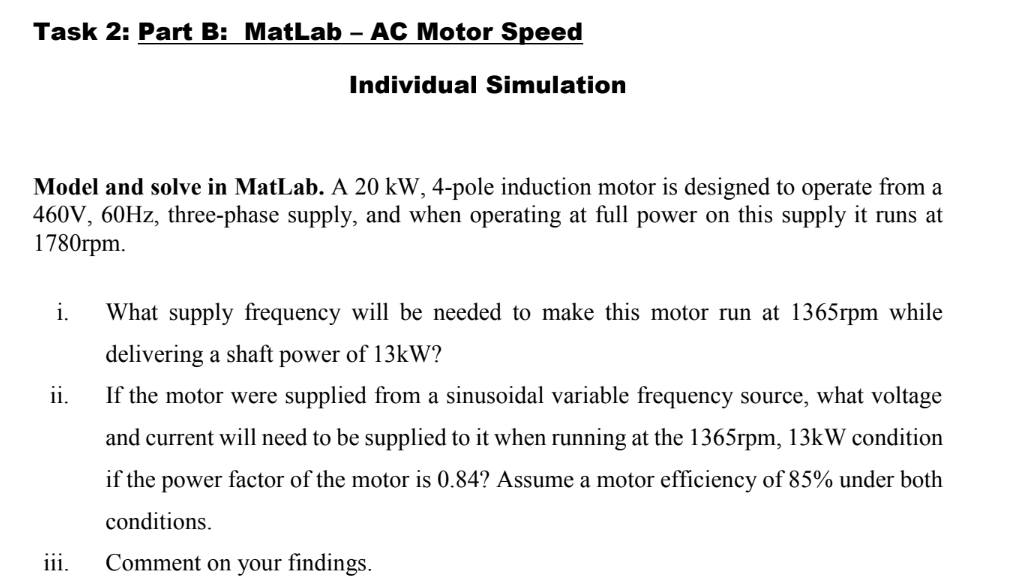 Model and solve in MatLab. A 20kW, 4-pole induction | Chegg.com