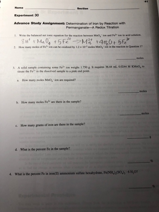 Solved Name Experiment 30 Advance Study Assignment: | Chegg.com