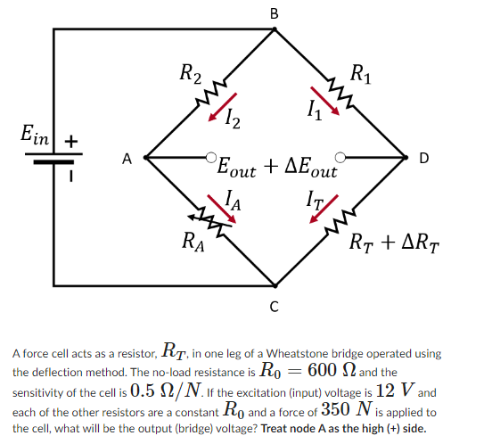 Solved A force cell acts as a resistor, RT, in one leg of a | Chegg.com