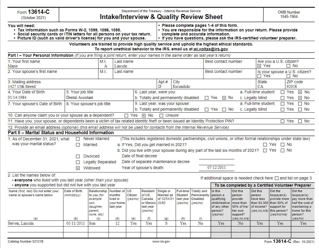 - Use the information on Form 13614-C to complete the | Chegg.com
