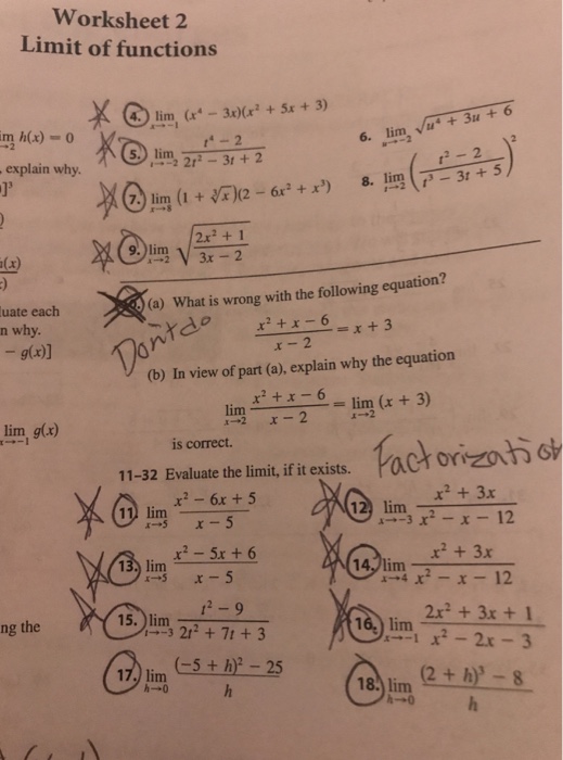 Solved Worksheet 2 Limit of functions 4 lim, (-+5x + 3) 3u+6 | Chegg.com