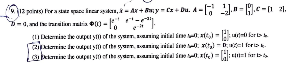 Solved 9. 12 points) For a state space linear system, | Chegg.com