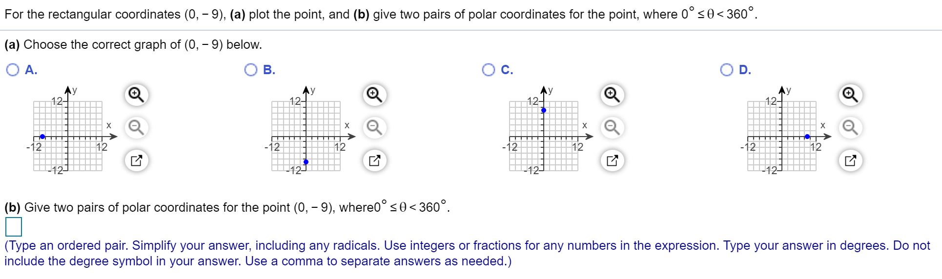 Solved For the rectangular coordinates (0, -9), (a) plot the | Chegg.com