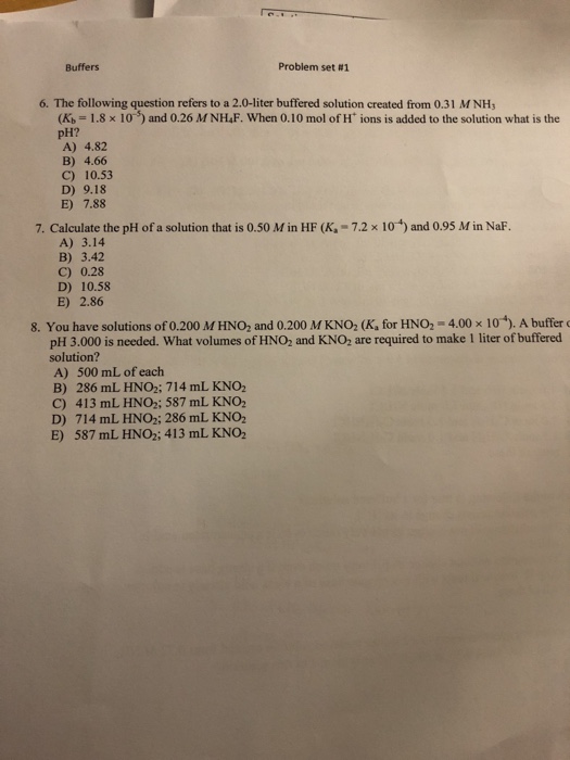 Solved Buffers Problem set #1 6. The following question | Chegg.com