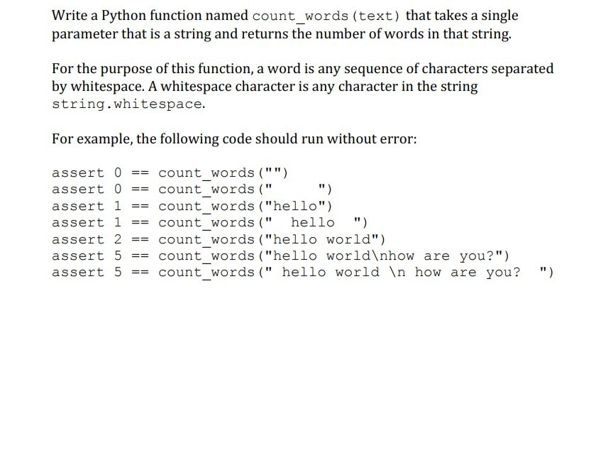 Solved Write a Python function named count_words (text) that | Chegg.com