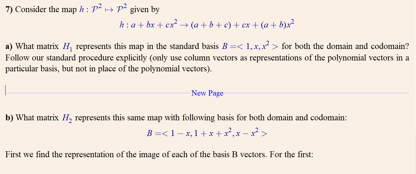 Solved v Pageb) ﻿What matrix H2 ﻿represents this same map | Chegg.com