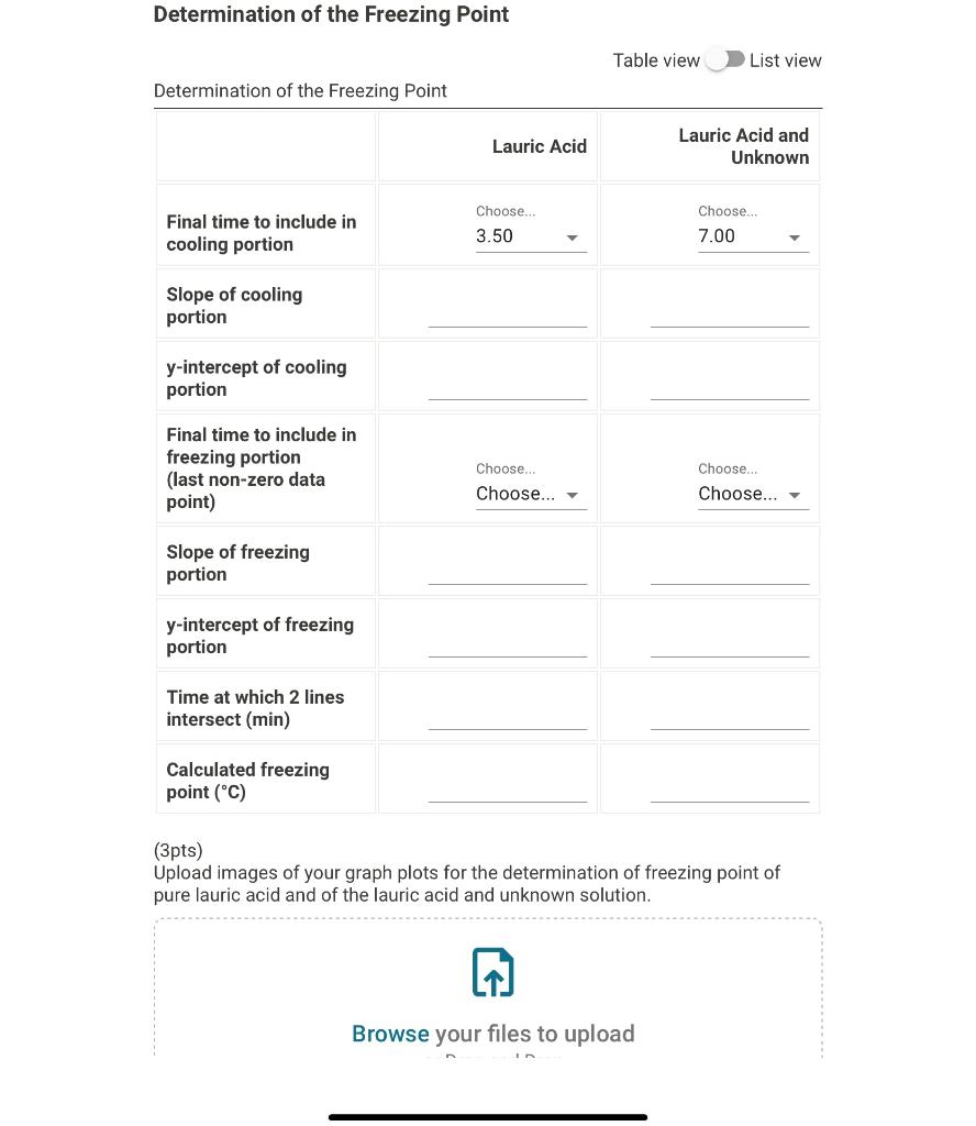 (11pts) Determination of Freezing Points Use the | Chegg.com