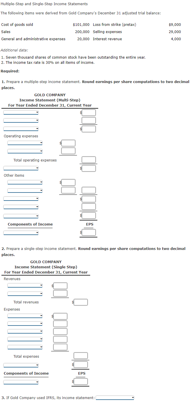 Solved Multiple-Step and Single-Step Income Statements The | Chegg.com Solved Multiple-Step and Single-Step Income Statements The | Chegg.com