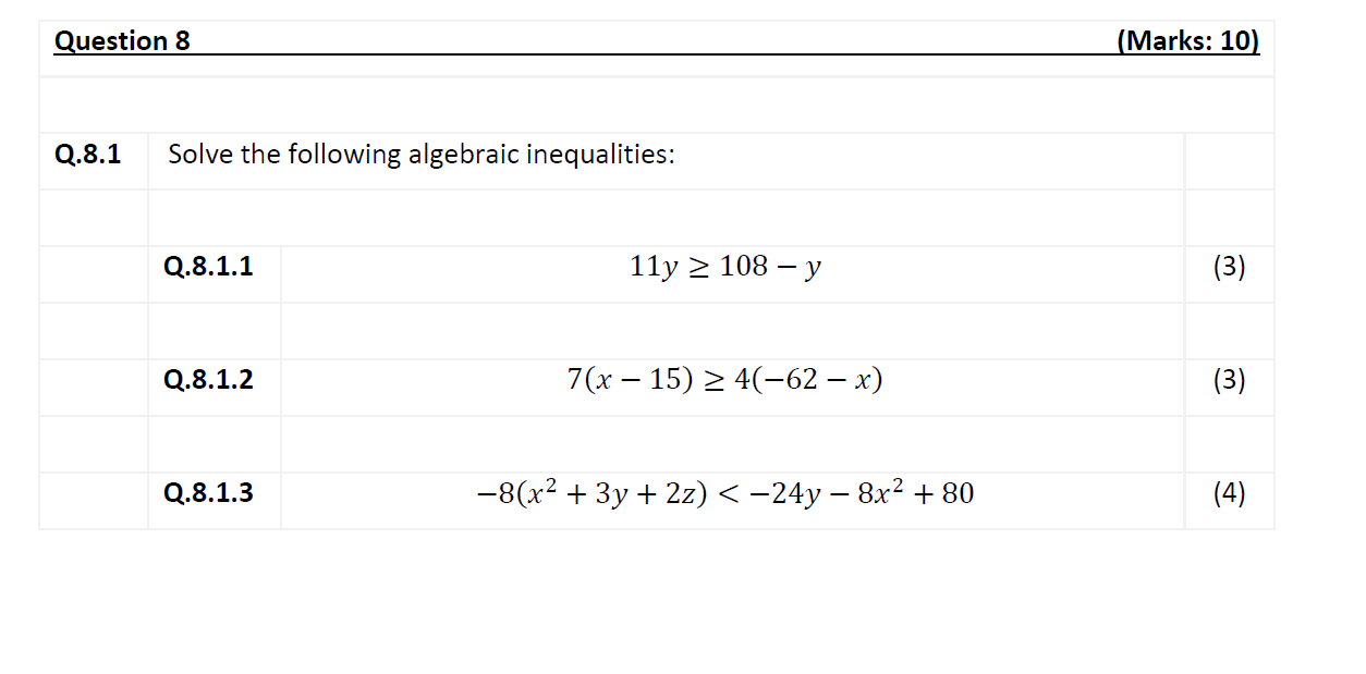 Solved Question 8 (Marks: 10) Q.8.1 Solve the following | Chegg.com