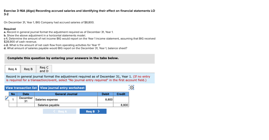 Solved Exercise 3-16A (Algo) Recording accrued salaries and | Chegg.com
