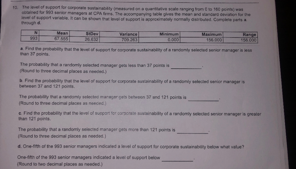 Solved 10. The level of support for corporate sustainability | Chegg.com