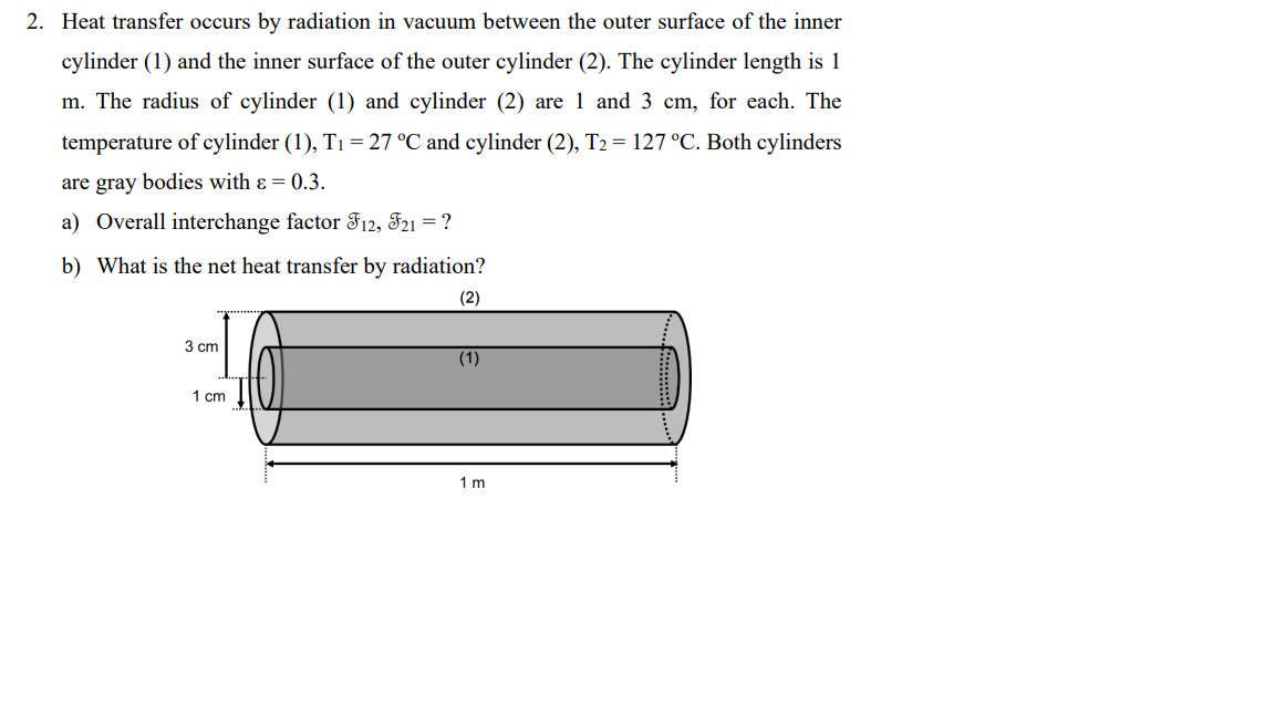 Solved 2. Heat transfer occurs by radiation in vacuum | Chegg.com