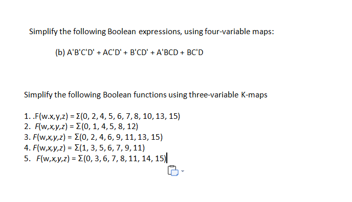Solved Simplify the following Boolean expressions, using | Chegg.com