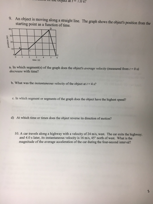 Solved An Object Is Moving Along A Straight Line The Graph