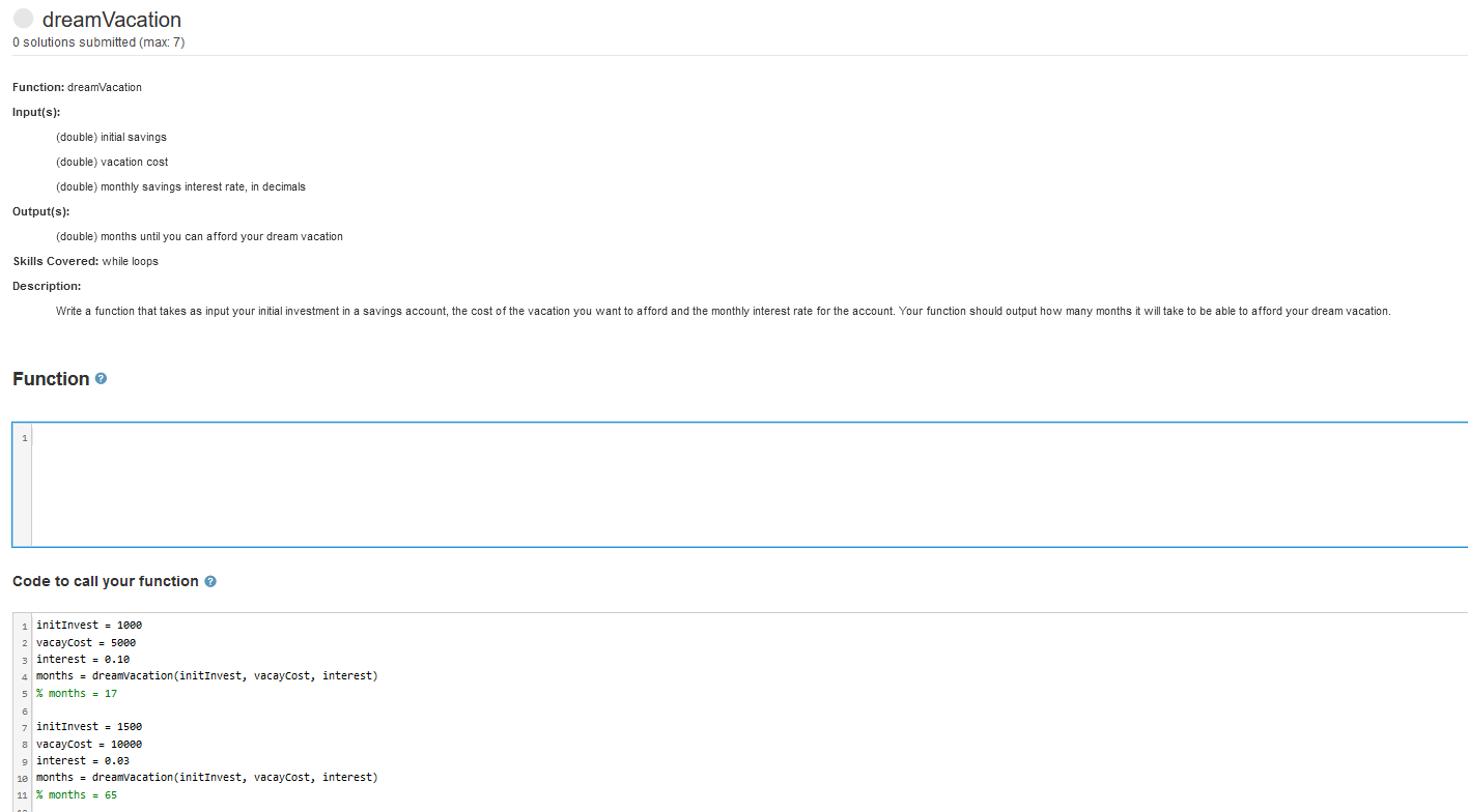 Solved dream Vacation O solutions submitted (max: 7) | Chegg.com