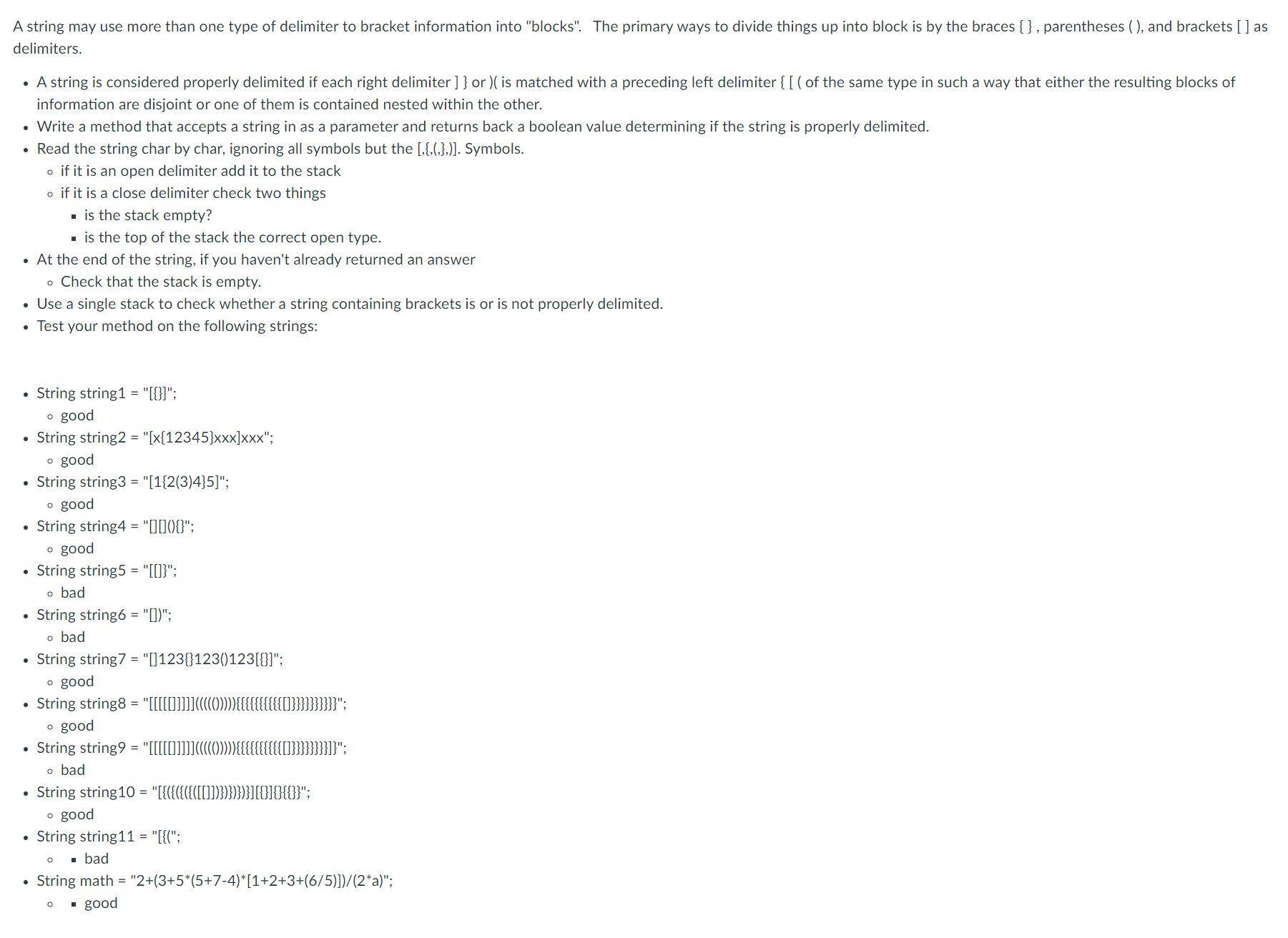 Solved A string may use more than one type of delimiter to | Chegg.com