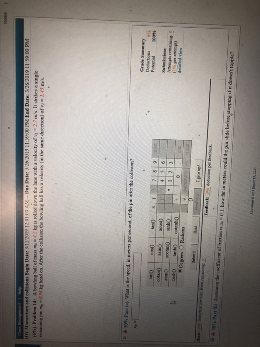 Solved HW Momentum and collisions Begin Date: 3/122019 | Chegg.com