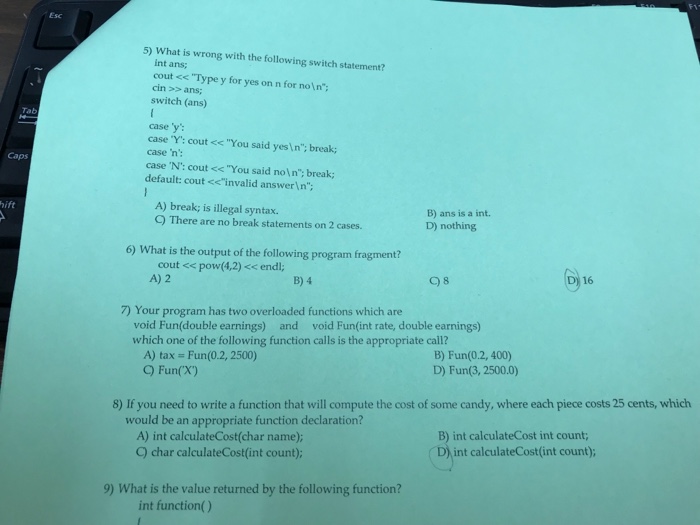 Solved Esc 5) What is wrong with the following switch | Chegg.com
