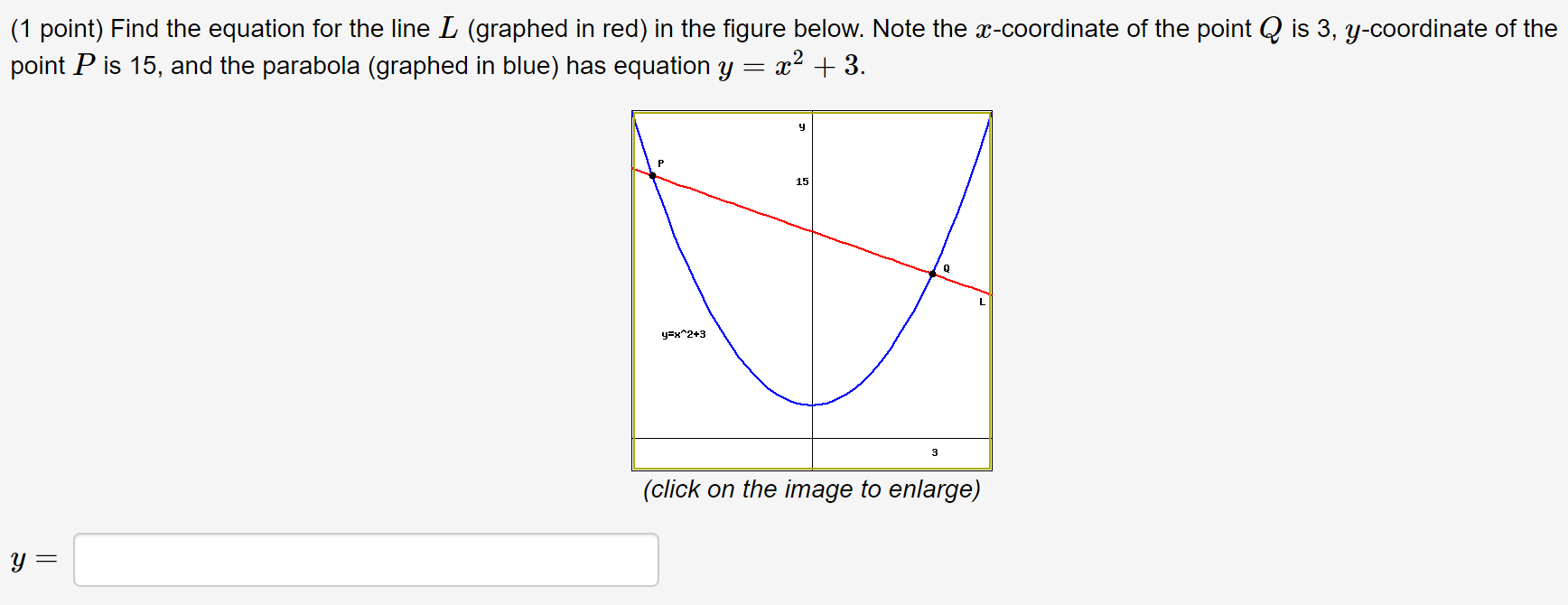 Solved (1 point) Find the equation for the line L (graphed | Chegg.com