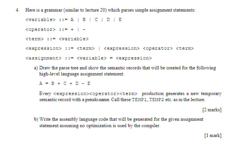 Solved 4. Here is a grammar (similar to lecture 20) which | Chegg.com