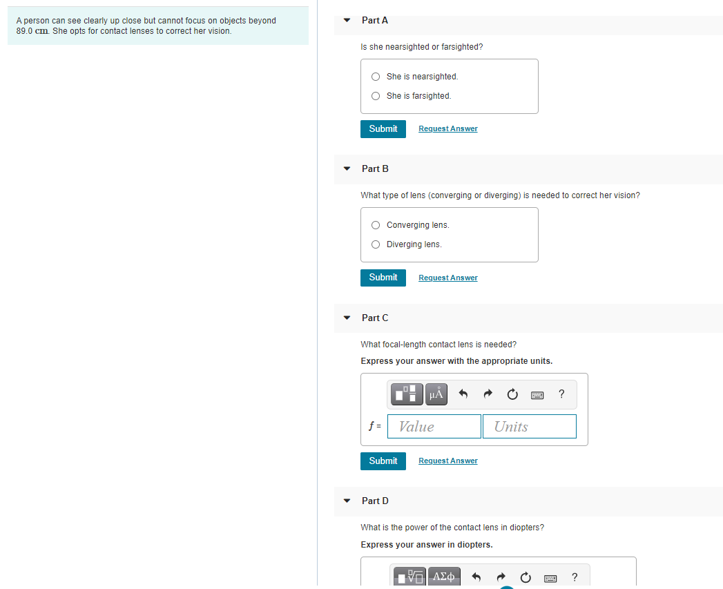 Solved Part A A person can see clearly up close but cannot | Chegg.com