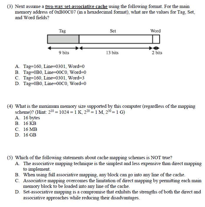 Solved For the following questions, assume a cache with 214 | Chegg.com