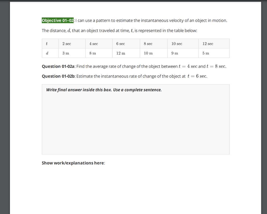 Solved Objective 01-02: I can use a pattern to estimate the | Chegg.com