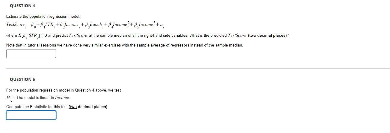 Solved Estimate the population regression model: TestScore | Chegg.com Solved Estimate the population regression model: TestScore | Chegg.com