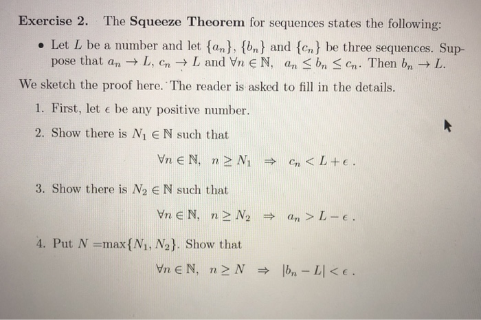 Solved Exercise 2. The Squeeze Theorem for sequences states | Chegg.com