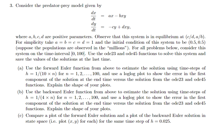 Solved 3. Consider the predator-prey model given by | Chegg.com