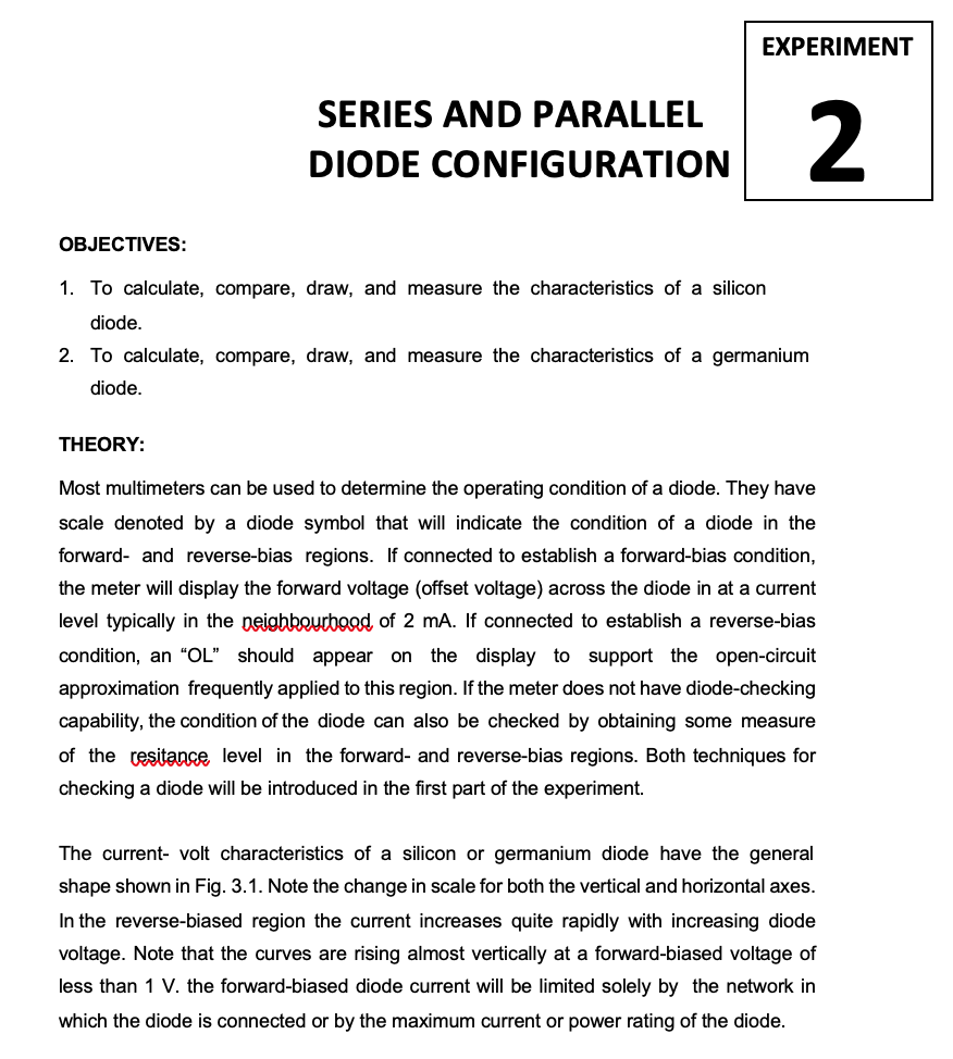 Solved Experiment Series And Parallel Diode Configuration 2
